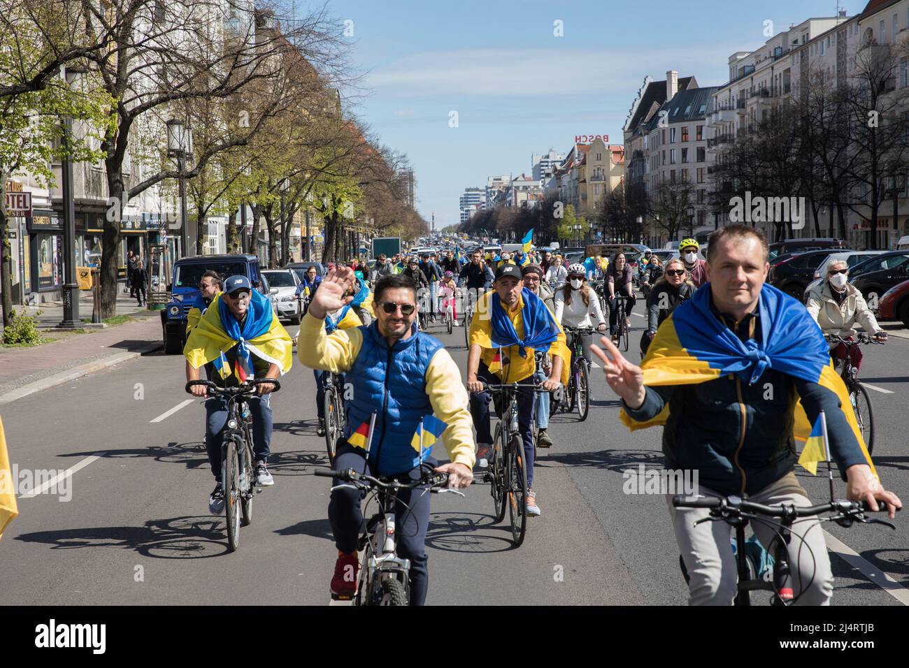 Berlin, Germany. 17th Apr, 2022. A Bicycle protest against Russia's war ...