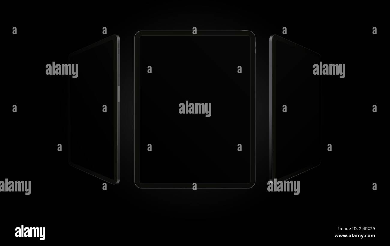 Dark Tablet Mockup from different Angles. Black Theme. Vector ...
