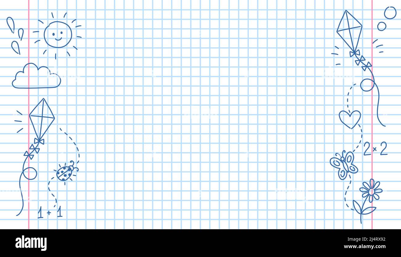 Background with notebook and pen doodles, vector Stock Vector Image ...