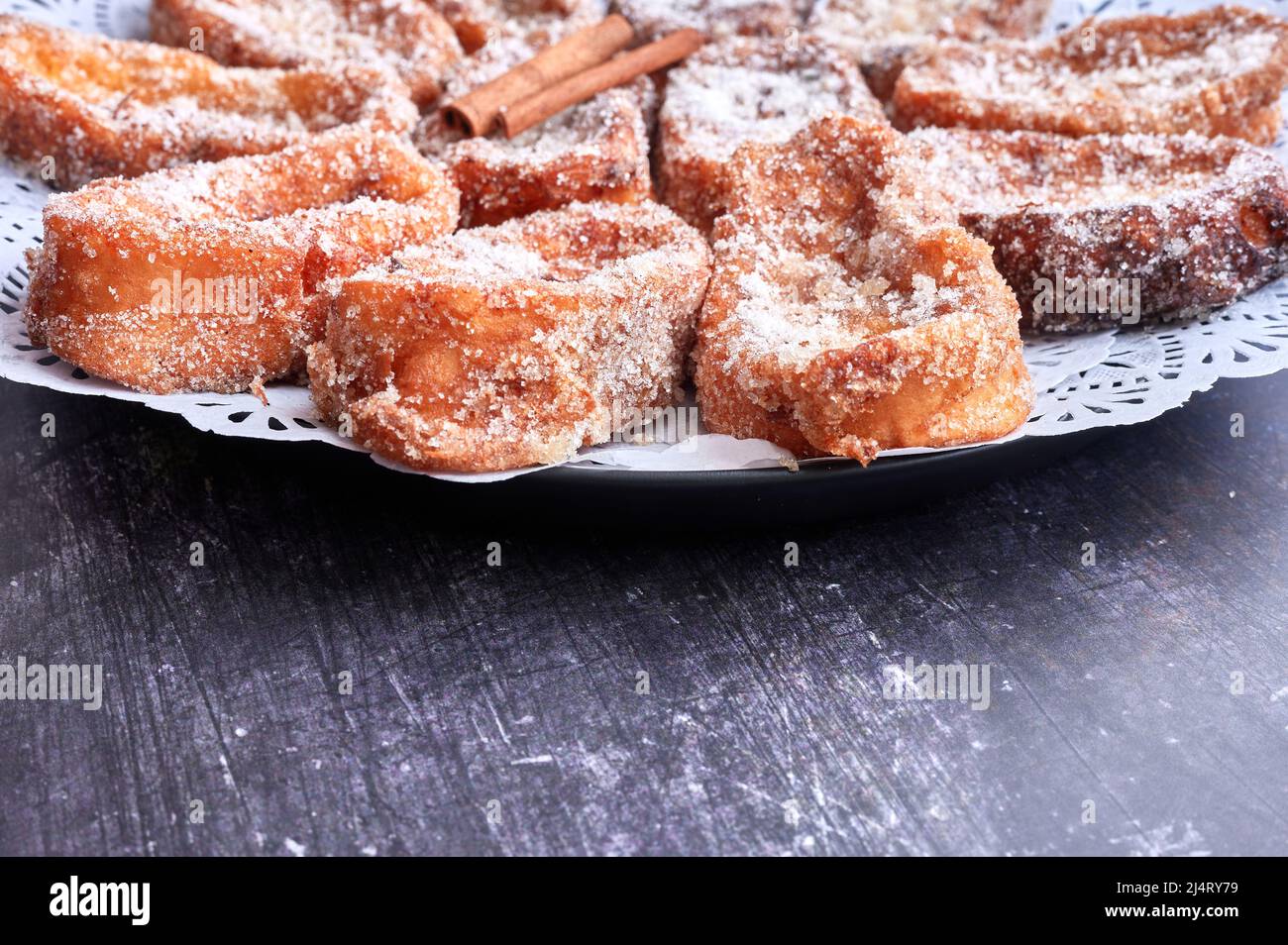detail of a typical torrijas in holy week in spain on a plate with ...