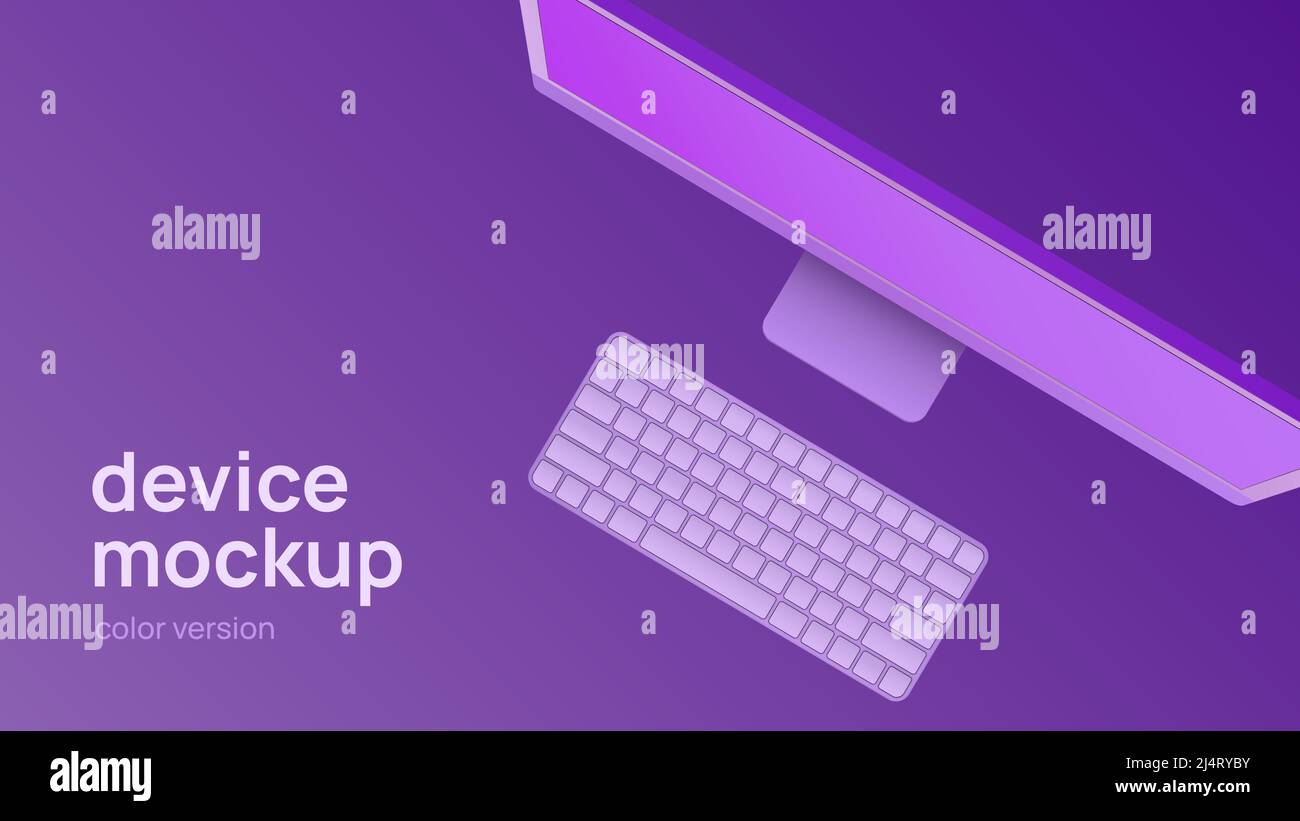 Personal Computer Mockup. Violet Colorful Theme. Vector illustration ...