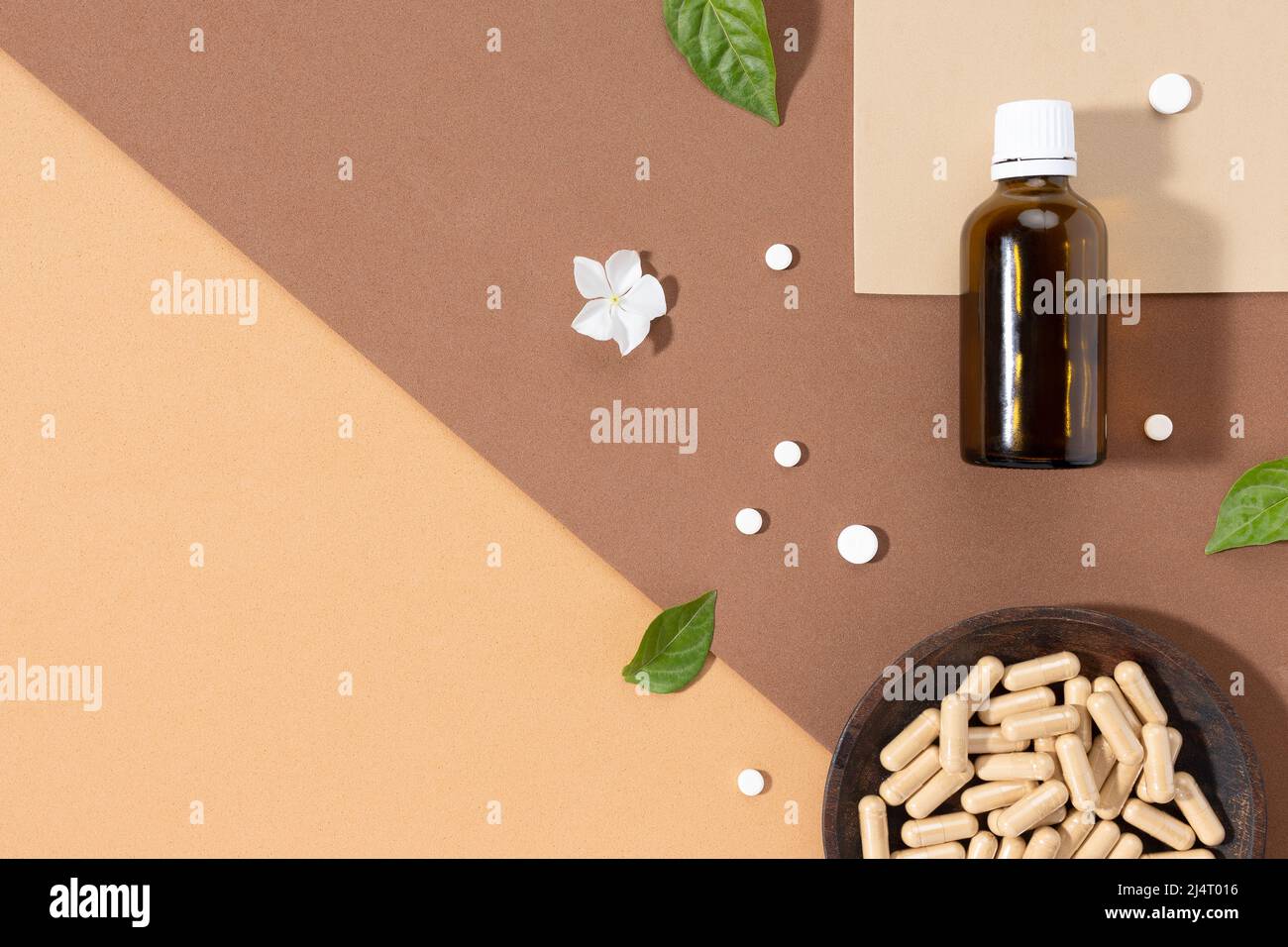 Flat lay composition of various vitamin capsules and dietary ...