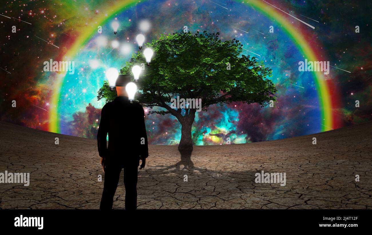 Tree of life and man with ideas. 3D rendering Stock Photo - Alamy