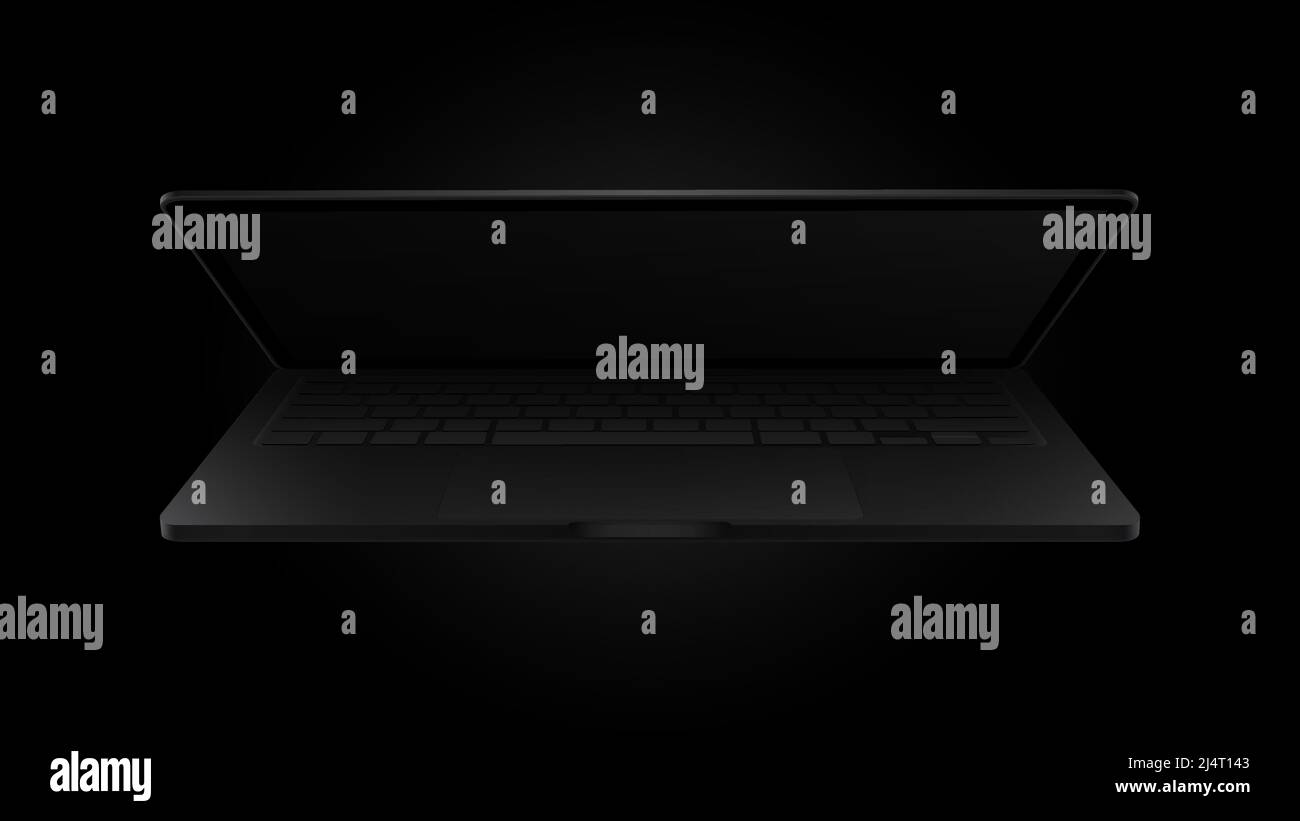Half Closed Half Opened Realistic Black Laptop Mockup Dark Version Vector Illustration Stock