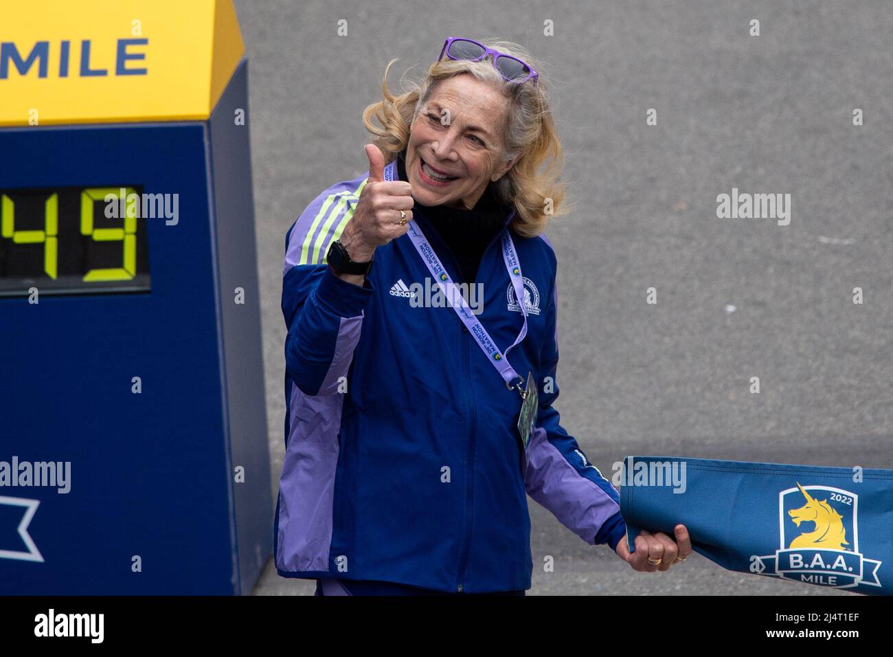 BOSTON, MA - APRIL 16: Kathrine Switzer, the first woman to run in the ...