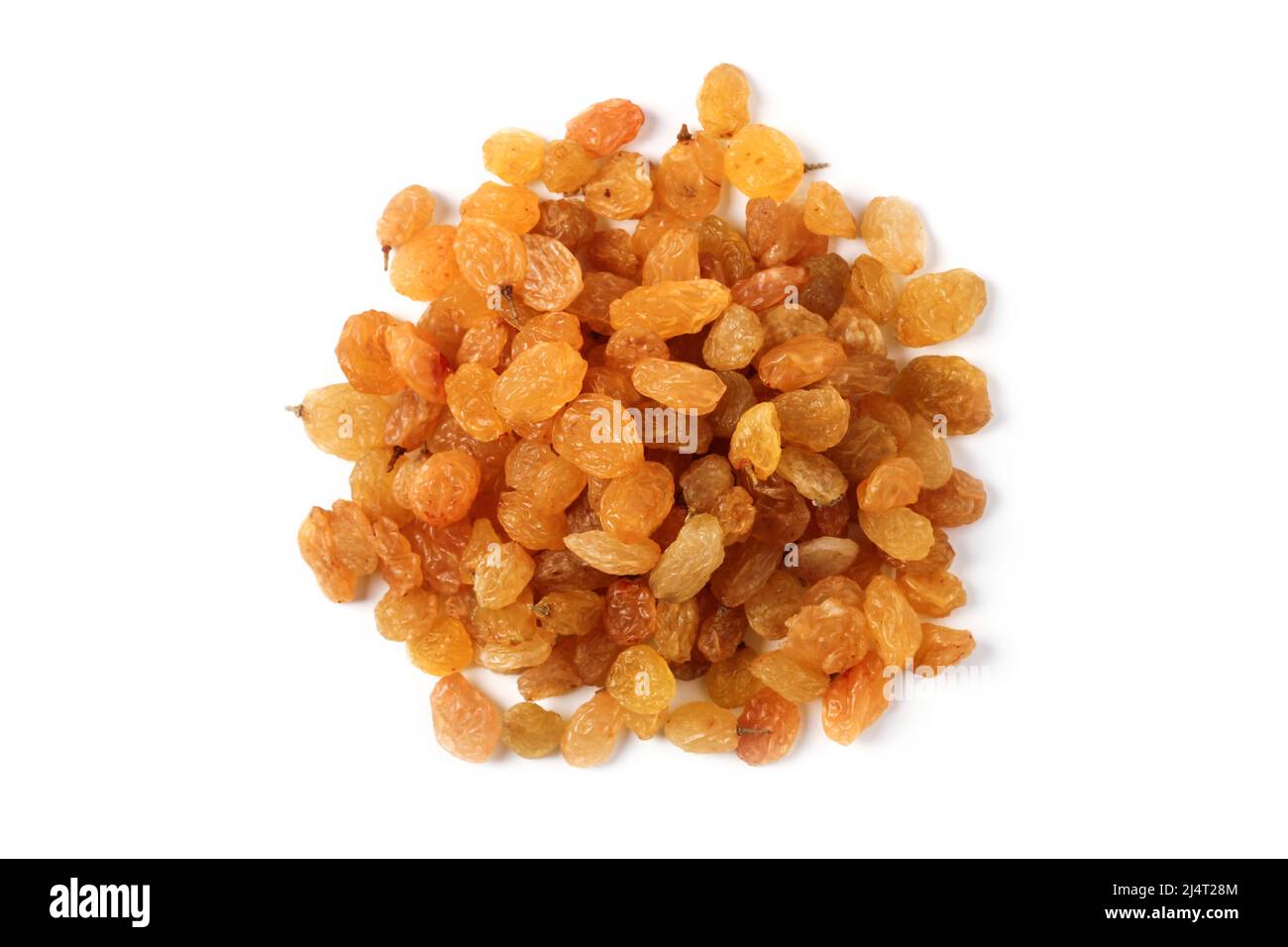 Handful of dried raisins in bulk isolated on white. View from above ...