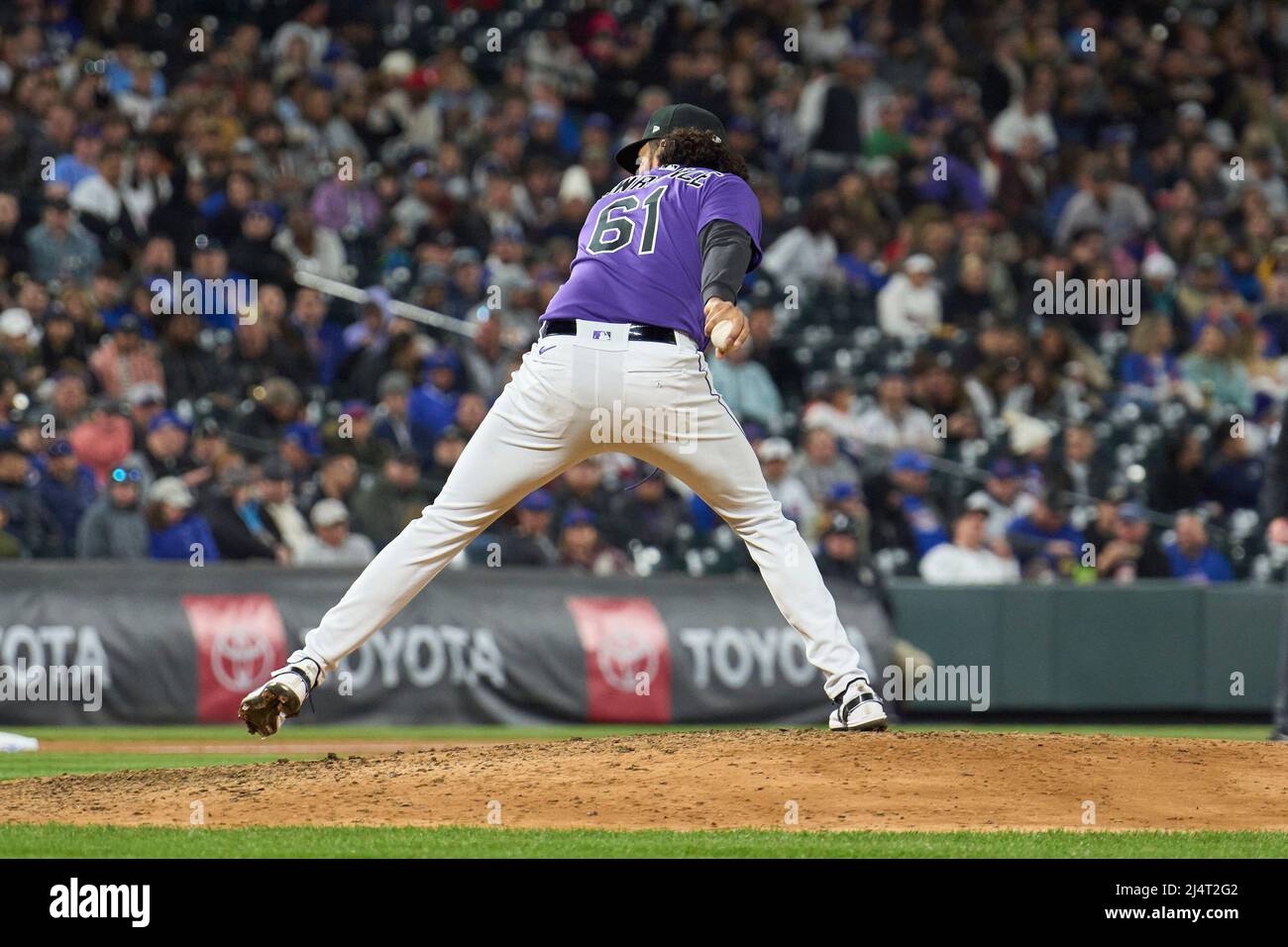 April 16 2022: Colorado pitcher Justin Lawrence (61) throws a pitch ...
