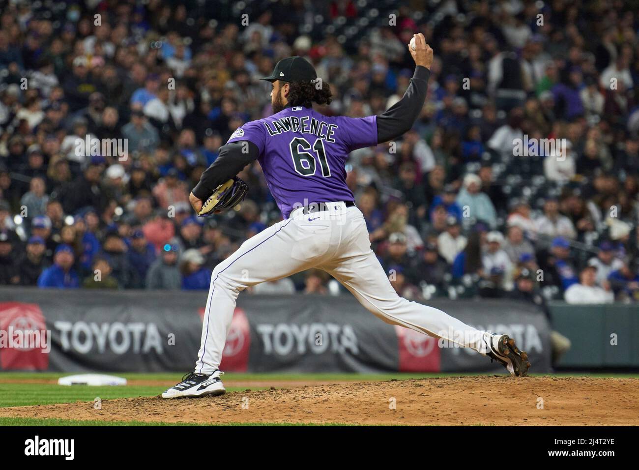 April 16 2022: Colorado pitcher Justin Lawrence (61) throws a pitch ...