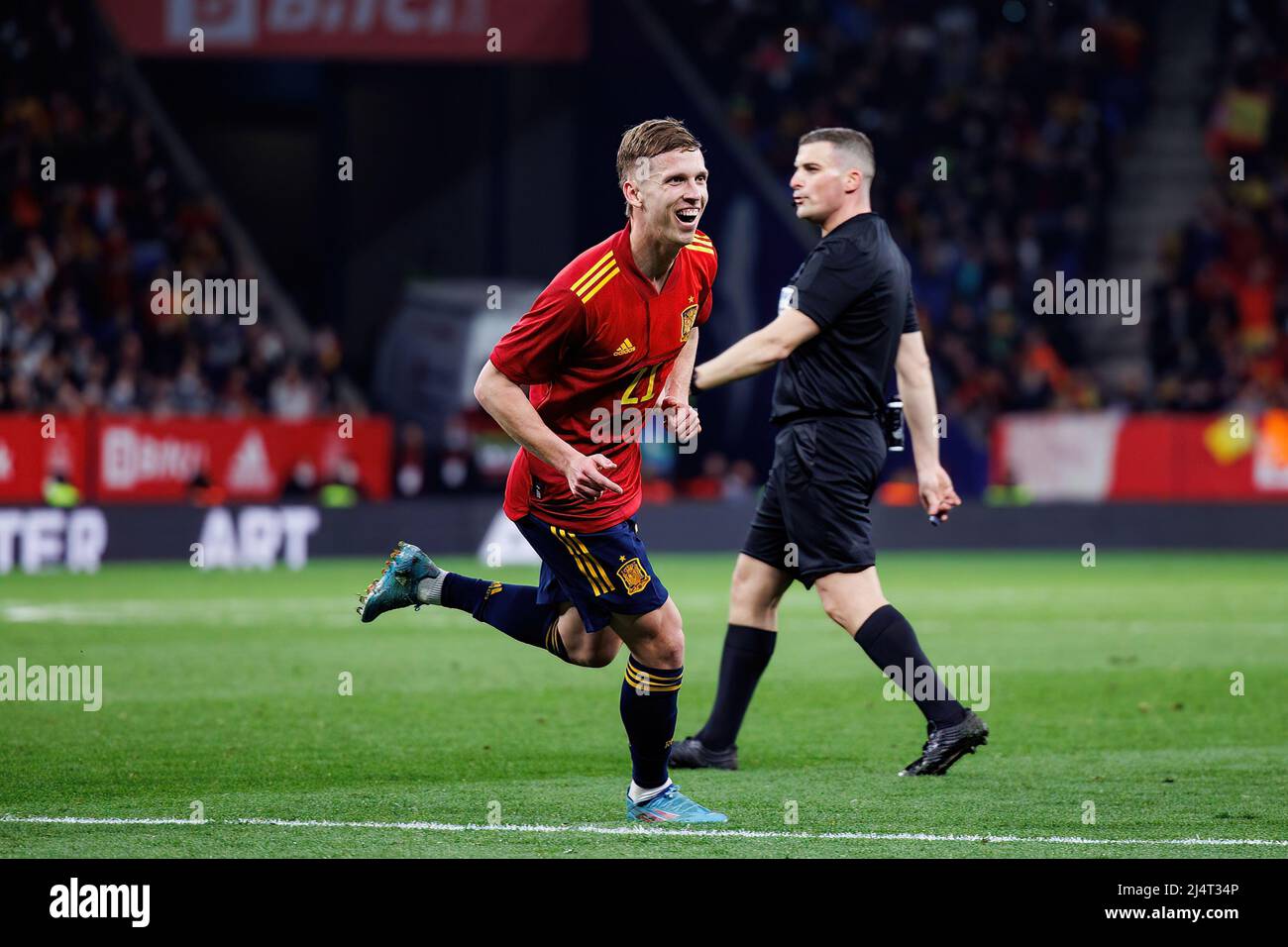 BARCELONA - MAR 26: Dani Olmo celebrates after scoring a goal during ...