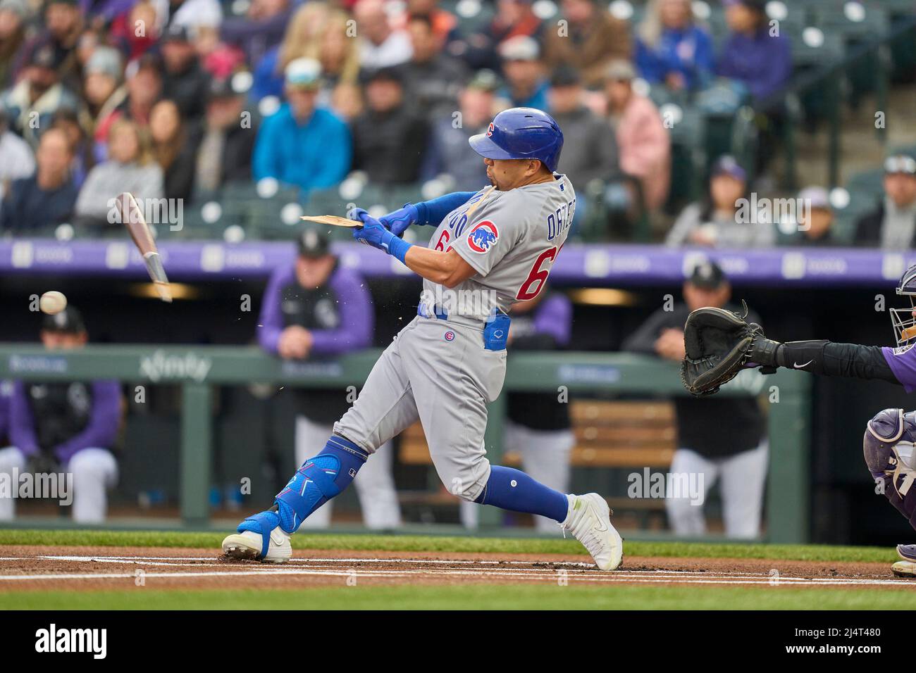 Denver CO, USA. 16th Apr, 2022. Chicago designated hitter Rafael Ortega ...