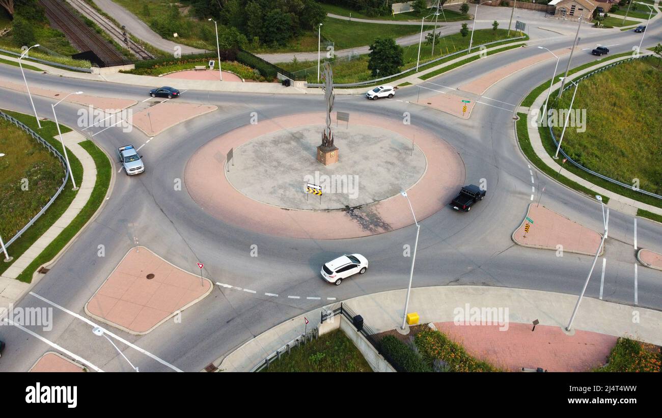 London Ontario Canada, July 2021. Elevated roundabout soltion to busy ...