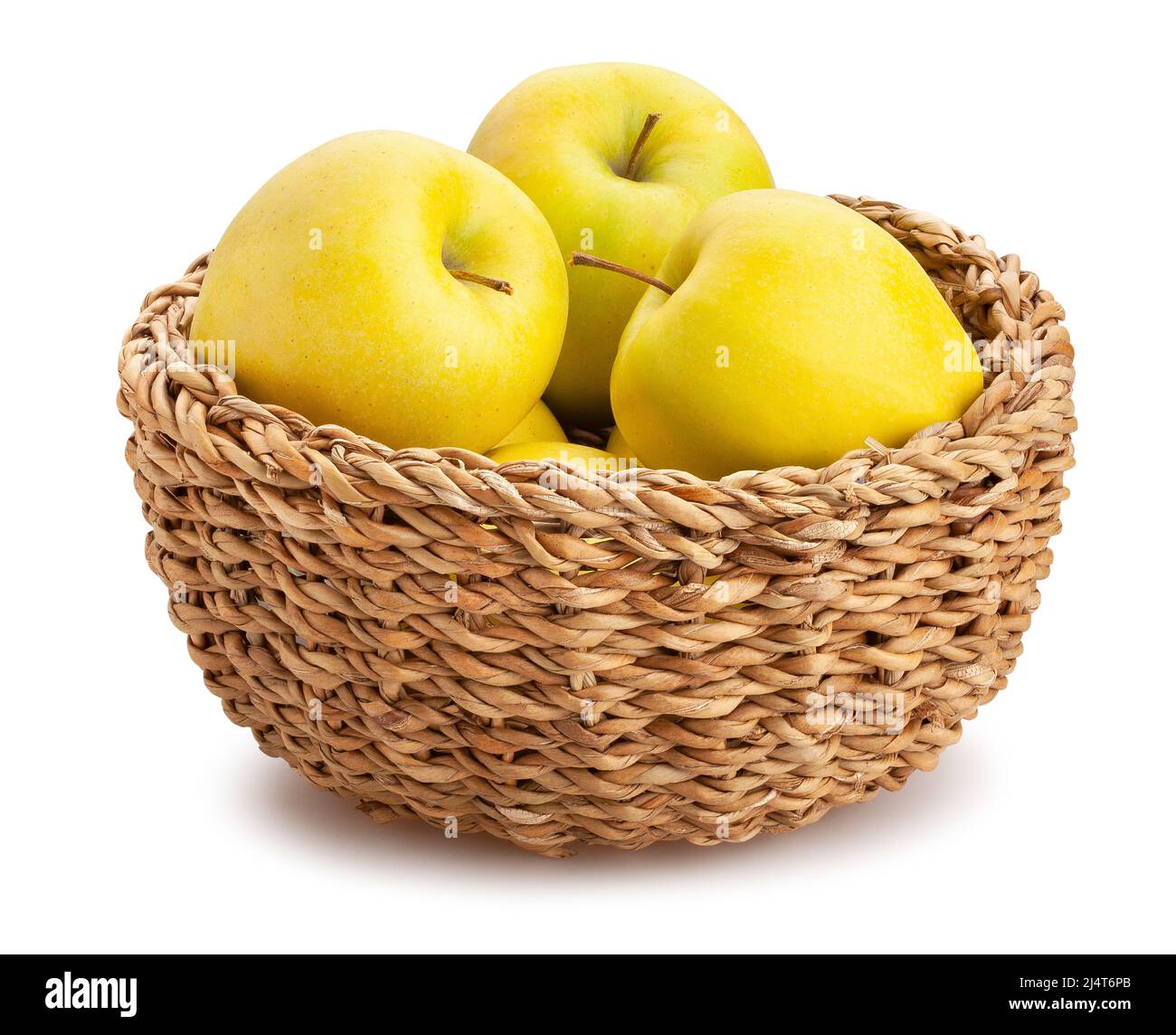 yellow apples in basket path isolated on white Stock Photo - Alamy