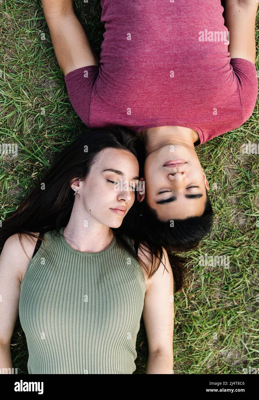 Woman laying down top view hi-res stock photography and images - Alamy