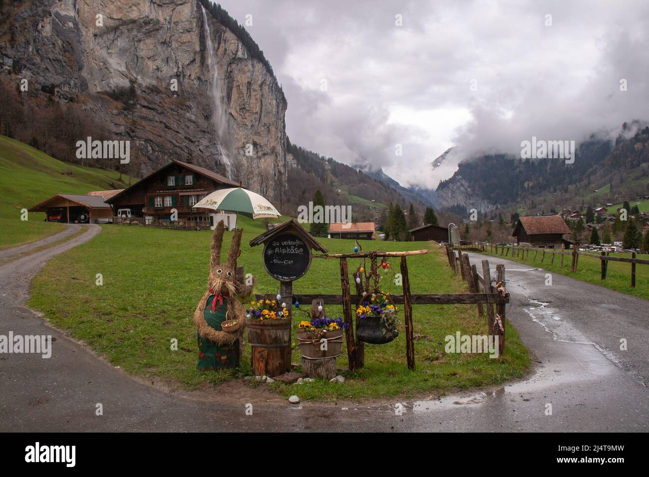 Easter decoration in the village of Lauterbrunnen, Switzerland Stock ...