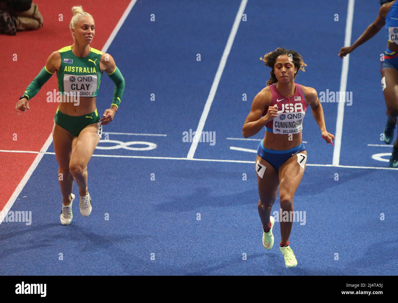 Liz CLAY of Australie and Gabriele CUNNINGHAM of USA Heats 60 M Hurdles ...