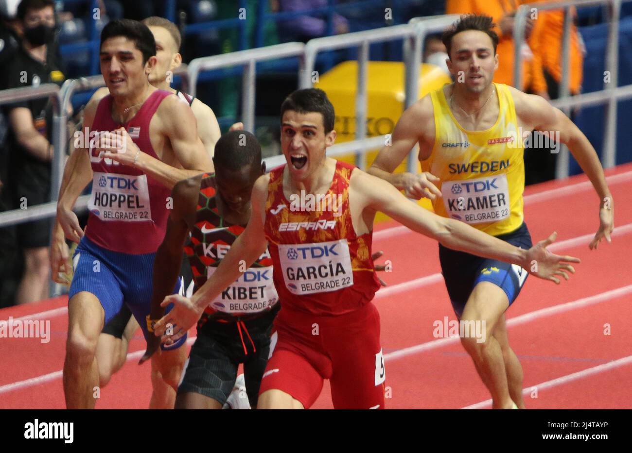 Bryce HOPPEL of USA , Noah KIBET of Kenya and Mariano GARCÍA of Spain Finale 800 M Men during ...