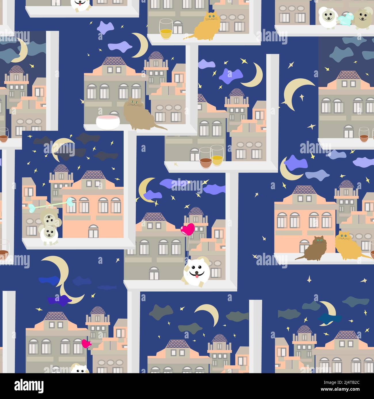 view from the window on the night sleeping city pattern Stock Vector ...