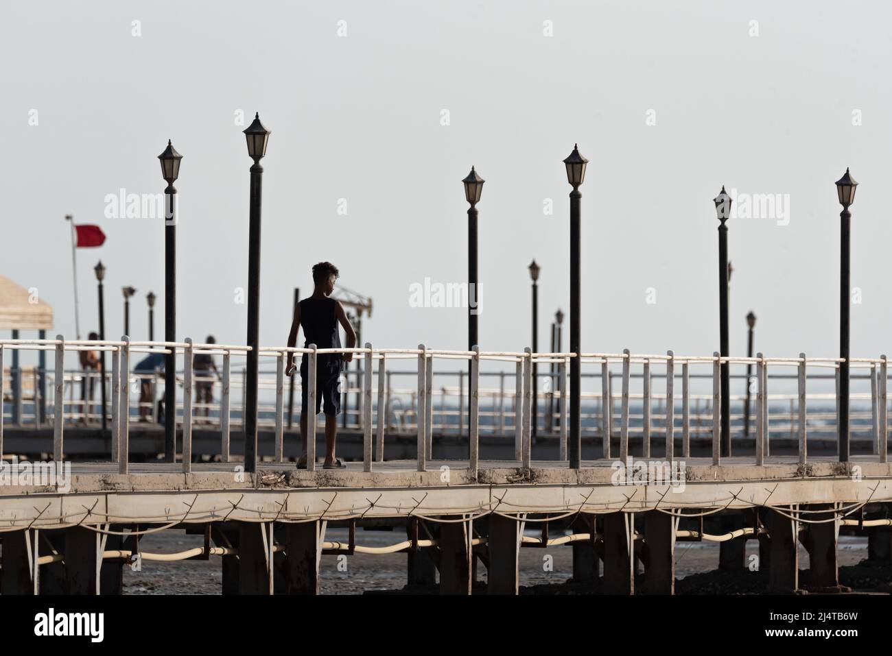 Holidays on the Red Sea in Egypt. Beach and pier at low tide Stock ...