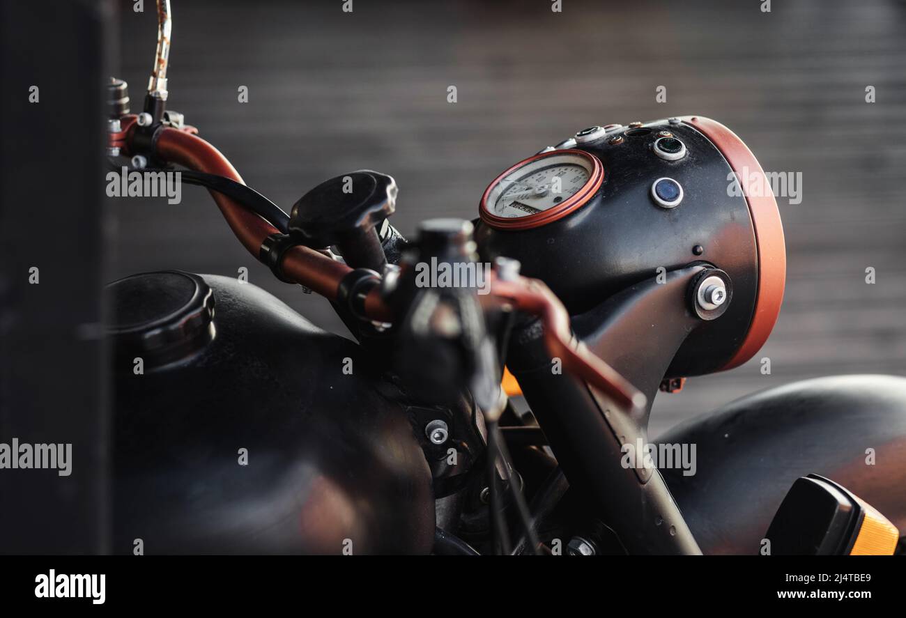 Vintage classic motorcycle, black details of retro motorbike Stock ...