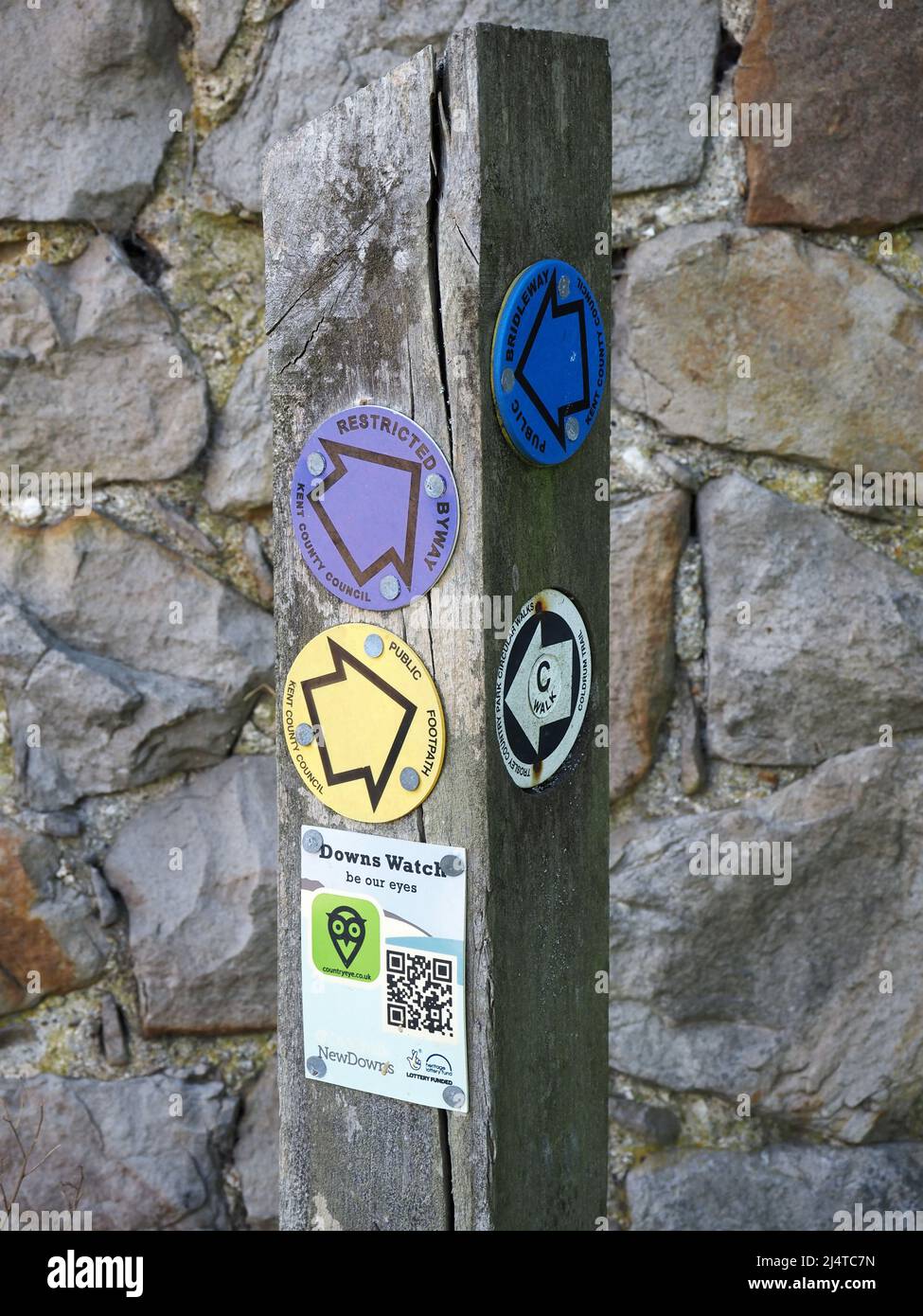 Sign post with directions along the North Downs Way in Kent Stock Photo ...