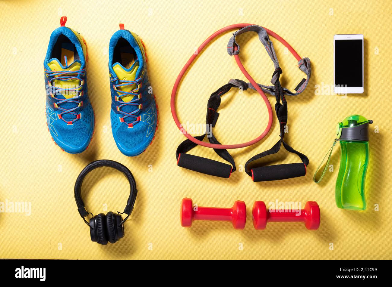 Set of fitness accessories for training at home. Home workout and ...