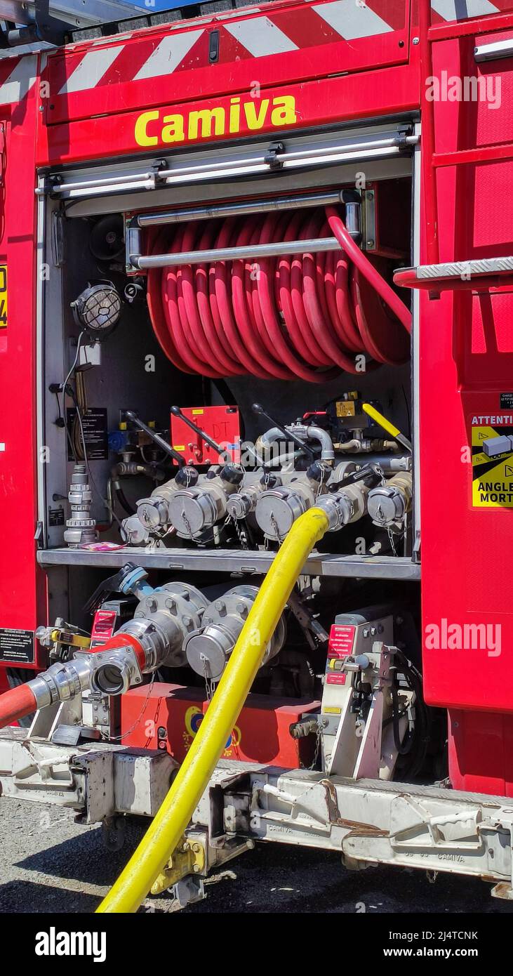 back view of a french firefighter fire truck Stock Photo - Alamy