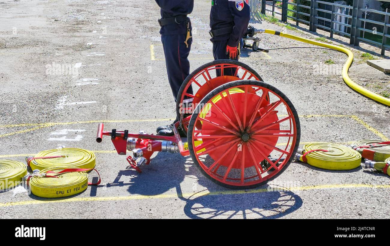 fire hose view of the french fire brigade Stock Photo - Alamy