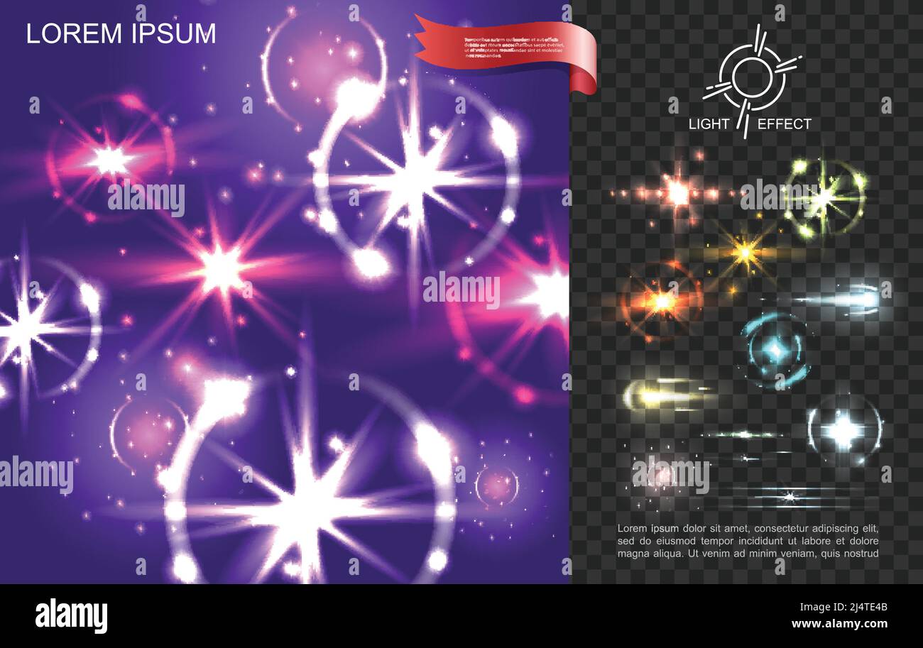 Realistic light effects bright composition with glowing stars glitter ...