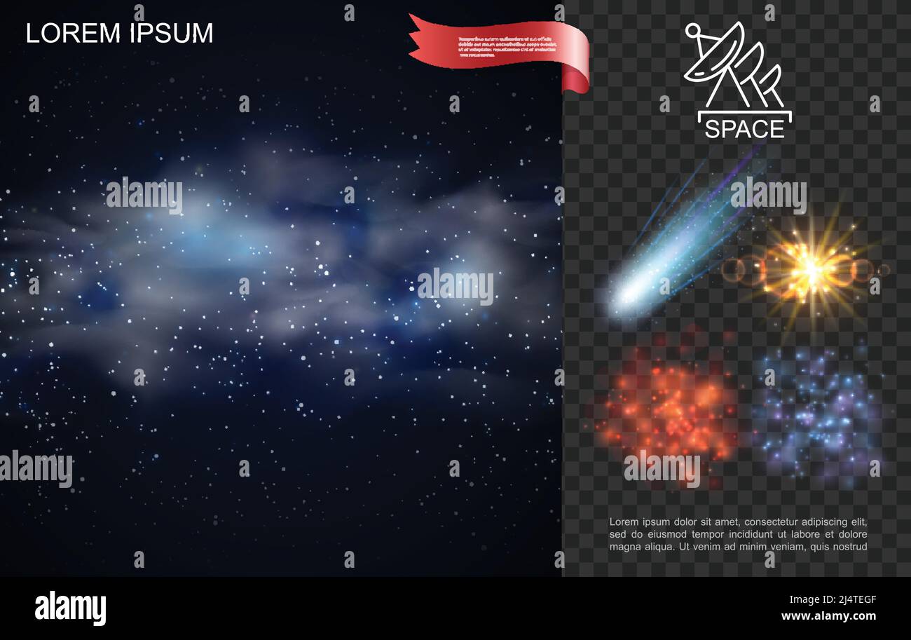 Realistic outer space composition with stars blue nebula falling comet ...