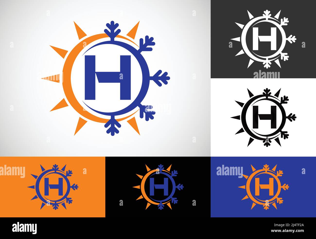 Initial H monogram alphabet with abstract sun and snow. Air conditioner ...