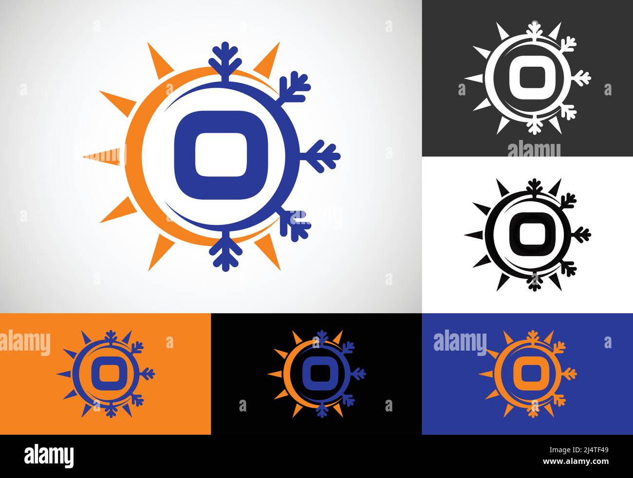 Initial O monogram alphabet with abstract sun and snow. Air conditioner ...