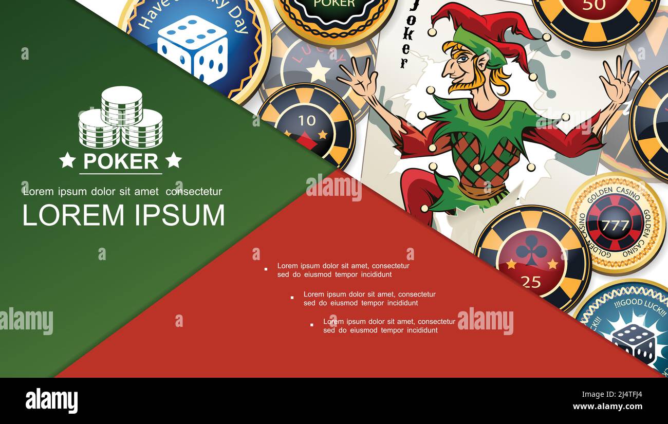 Realistic poker bright concept with joker playing card and colorful ...