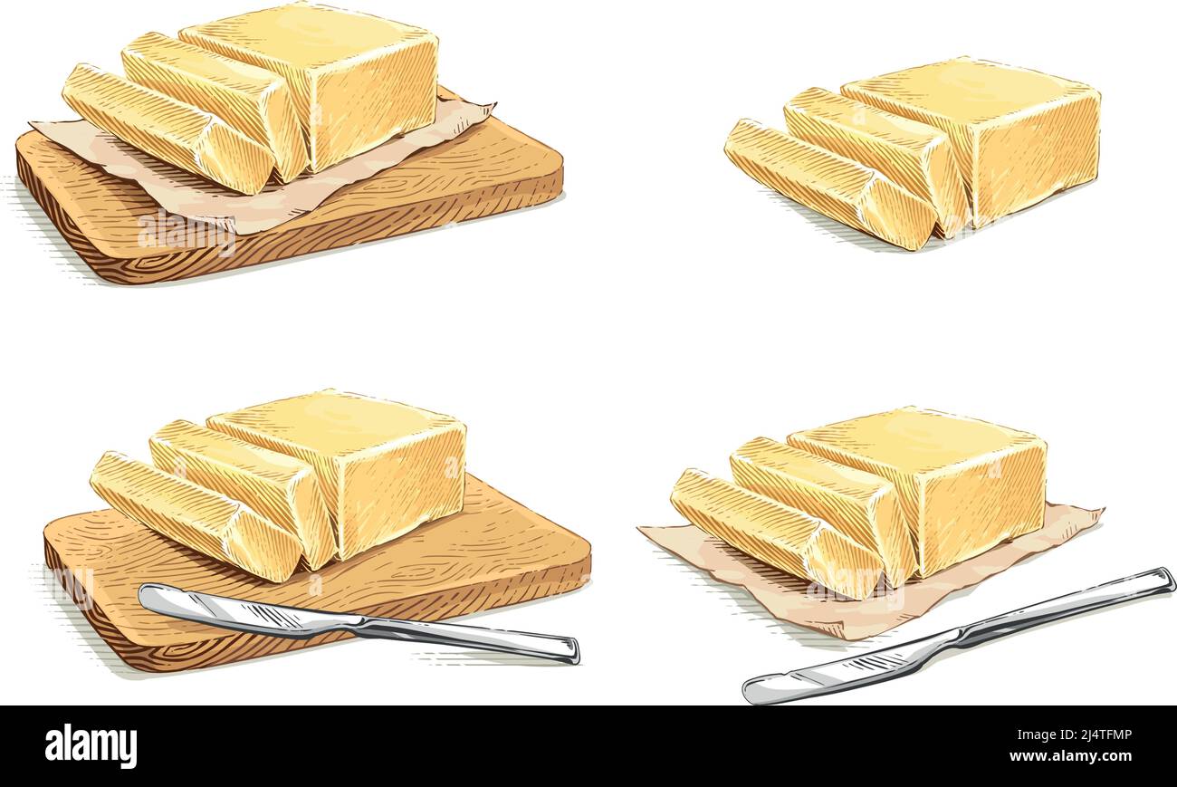 butter hand drawing sketch engraving illustration style vector Stock ...