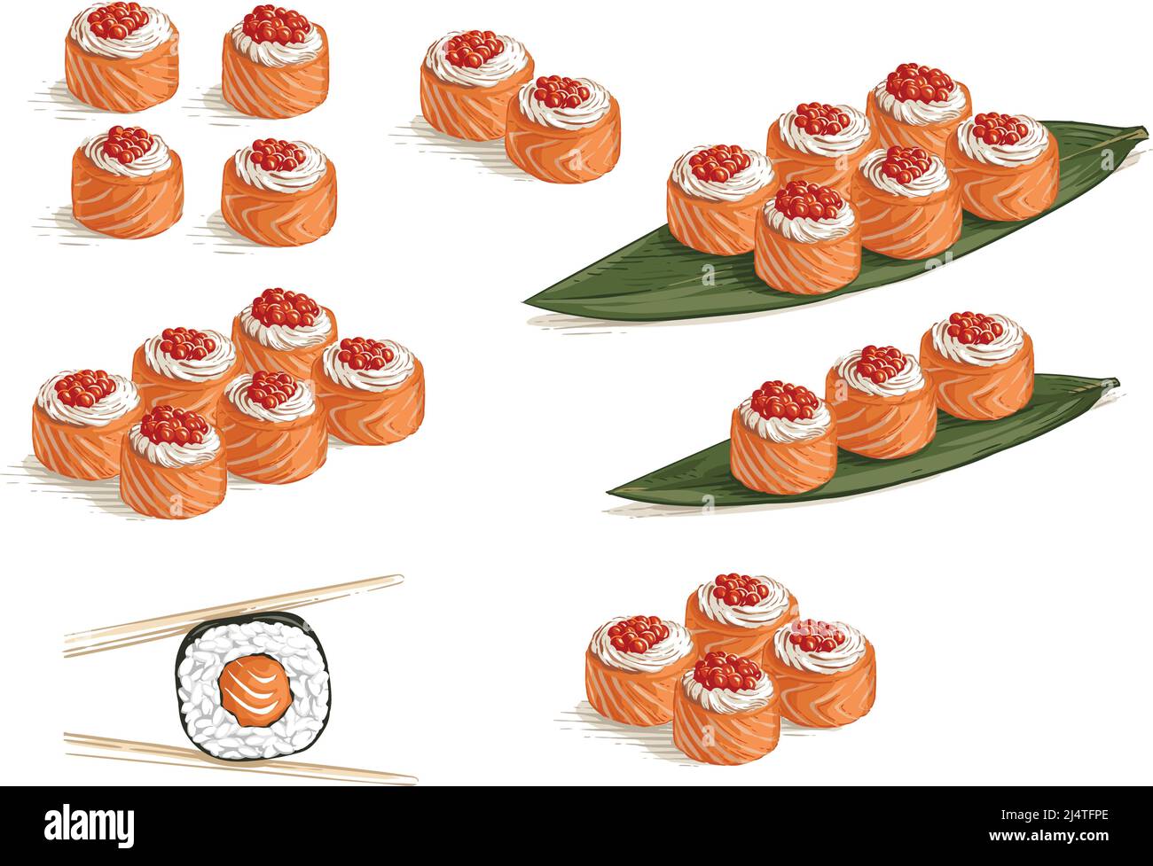sushi set hand drawing sketch engraving illustration style vector Stock ...