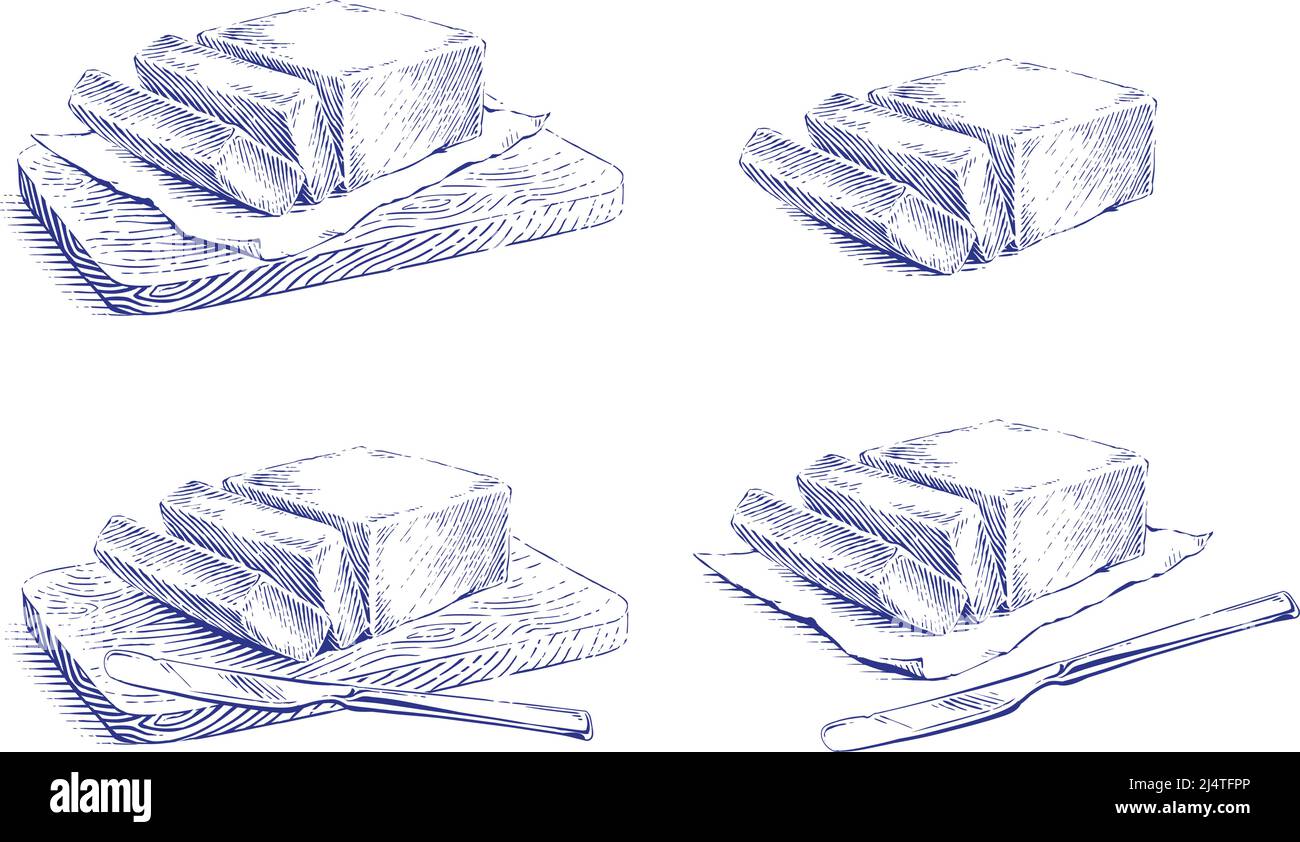 butter hand drawing sketch engraving illustration style vector Stock ...