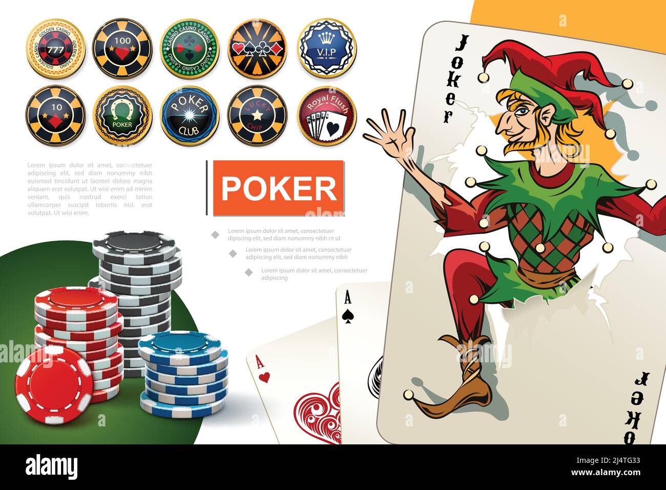 Realistic casino and gambling concept with colorful poker chips aces ...
