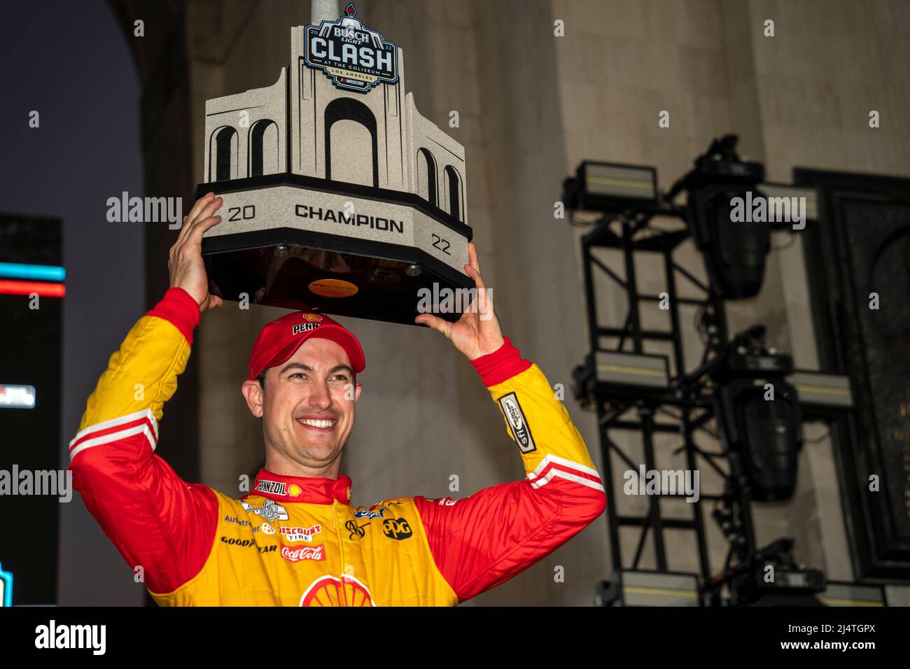 Los Angeles, CA, USA. 6th Feb, 2022. Joey Logano (22) celebrates his ...