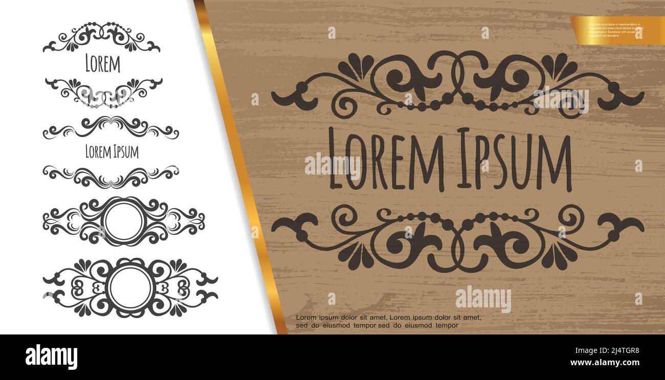 Vintage decorative design elements composition with elegant swirls text ...