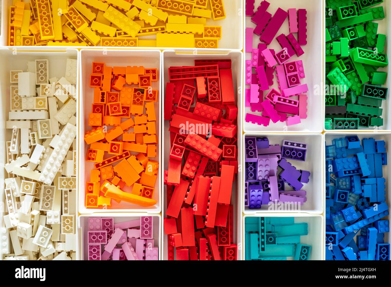 Khabarovsk, Russia, February 25, 2022. Top view multicolored Lego ...