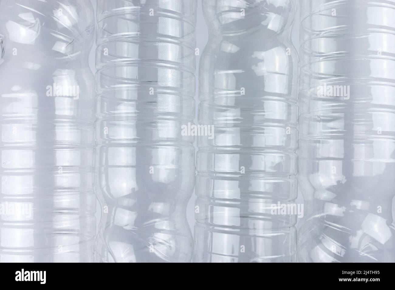 Empty transparent plastic bottle on white background. Top view ...