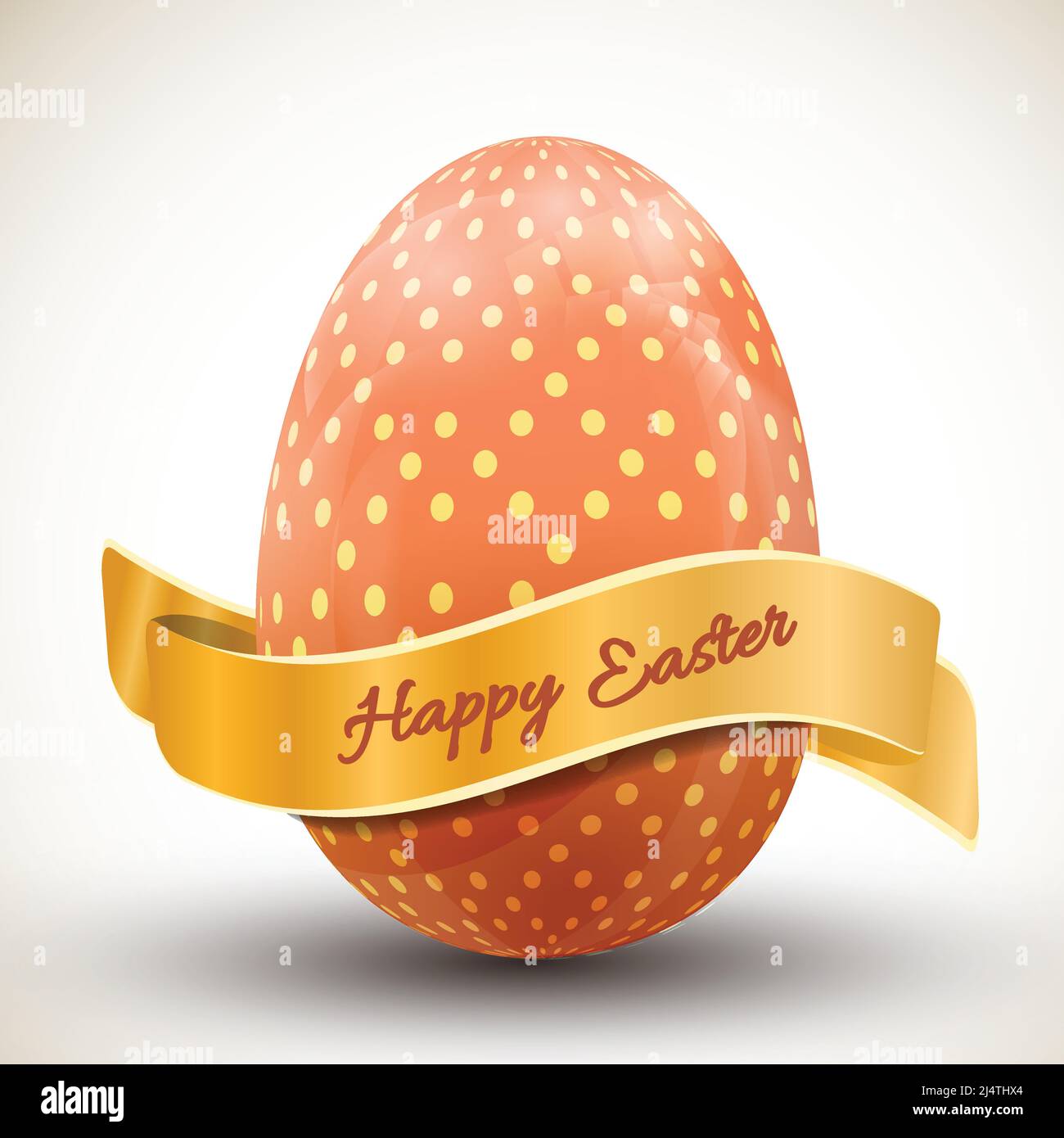 Happy easter background with big orange polka dot egg and ribbon ...