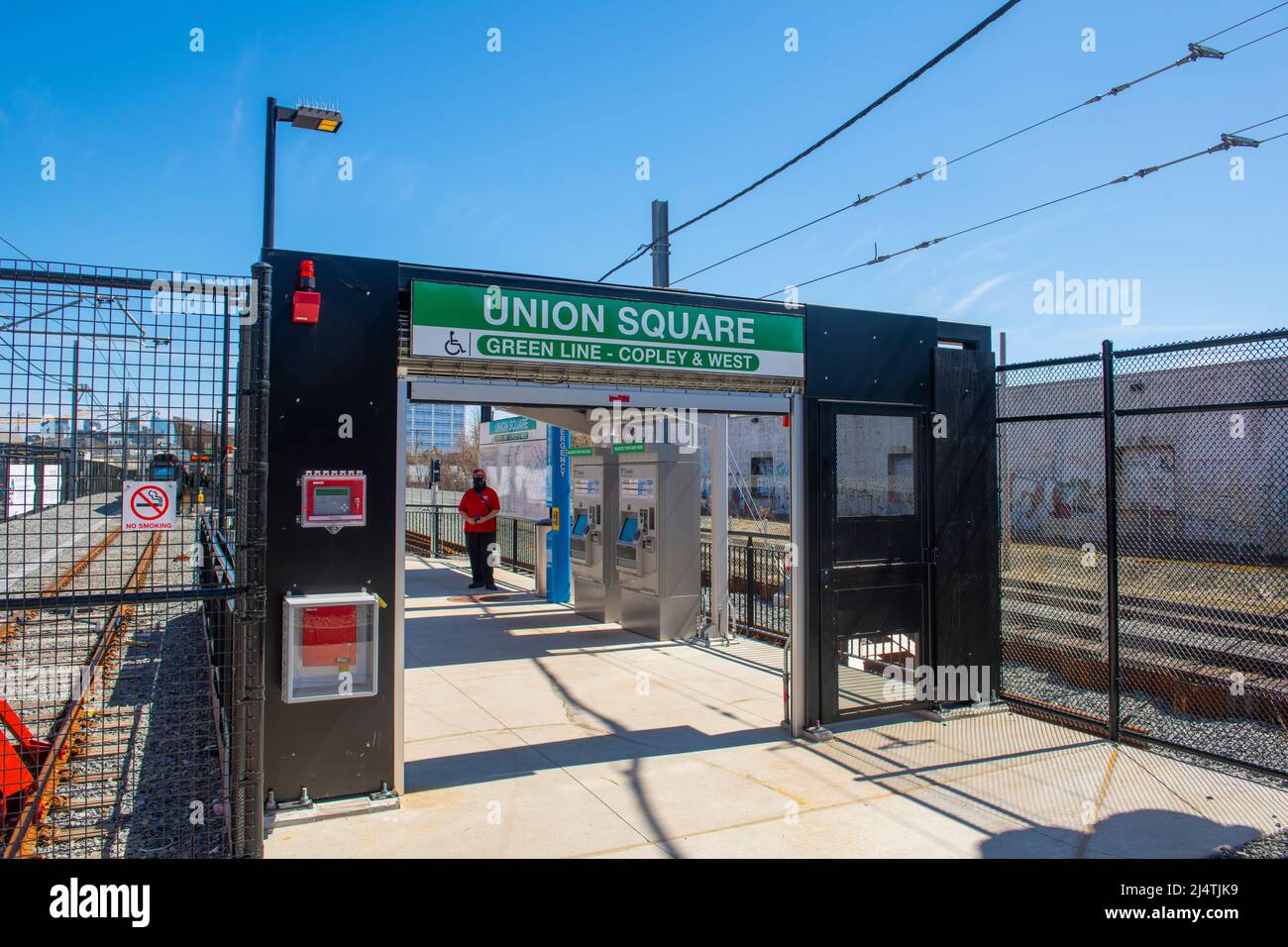 Boston Metro MBTA Union Square station at Union Square in city of ...