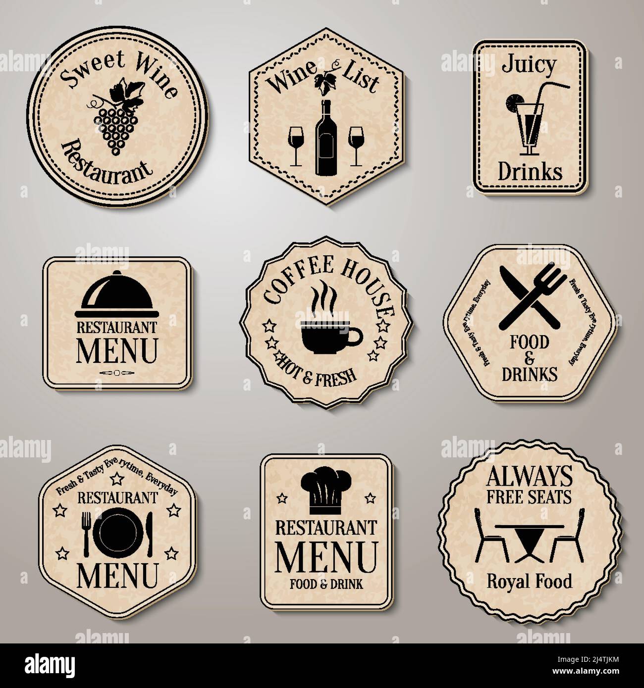 Restaurant menu food and drinks wine list labels set isolated vector ...