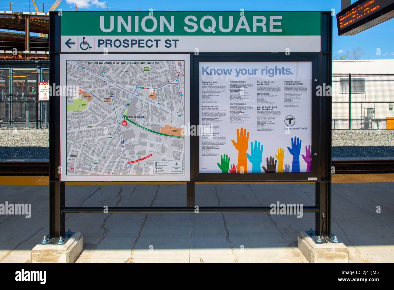 Boston Metro MBTA schematic map on platform in Union Square station at ...