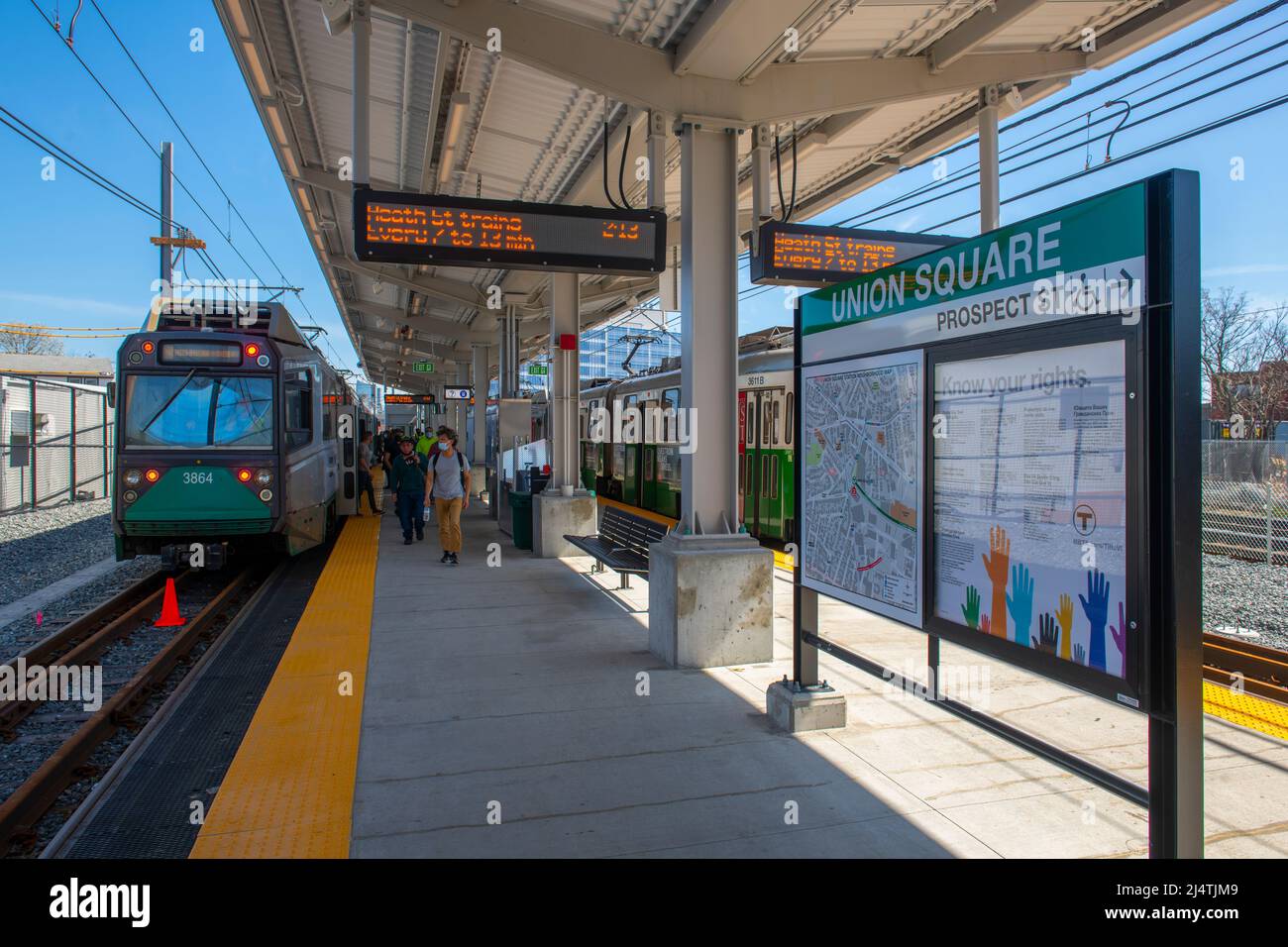 Boston Metro MBTA Ansaldo Breda Type 8 train at Union Square station at ...