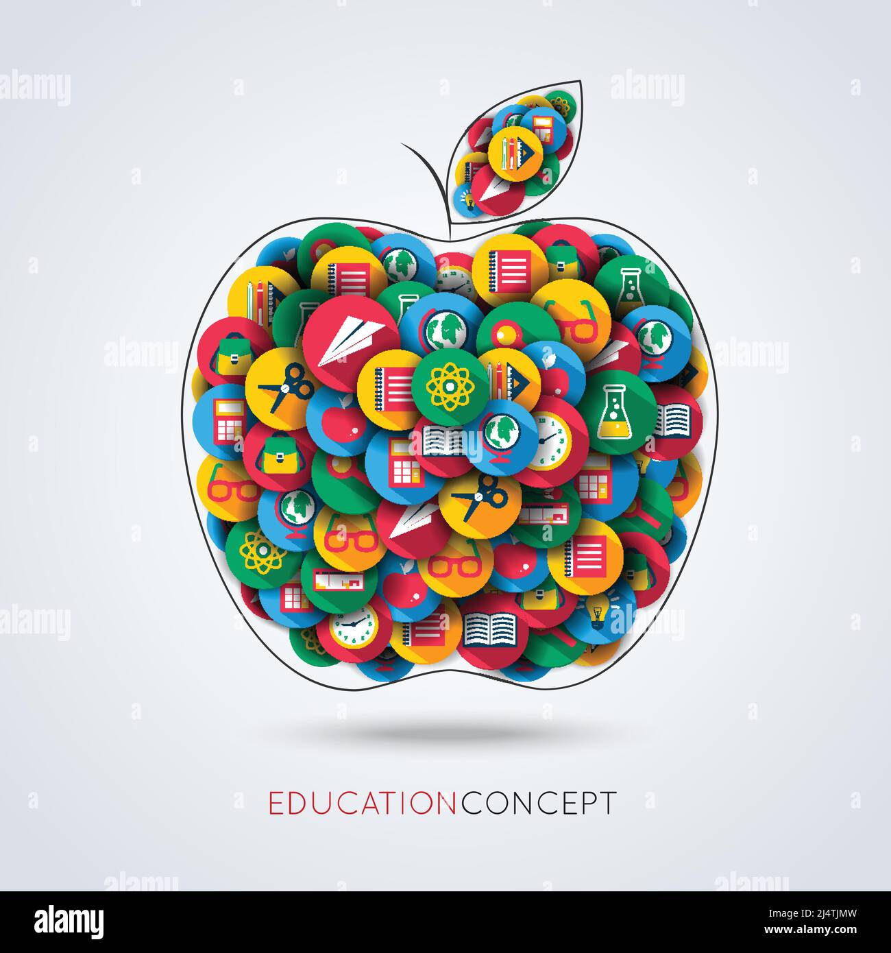 Knowledge icons set in a form of apple education concept composition ...