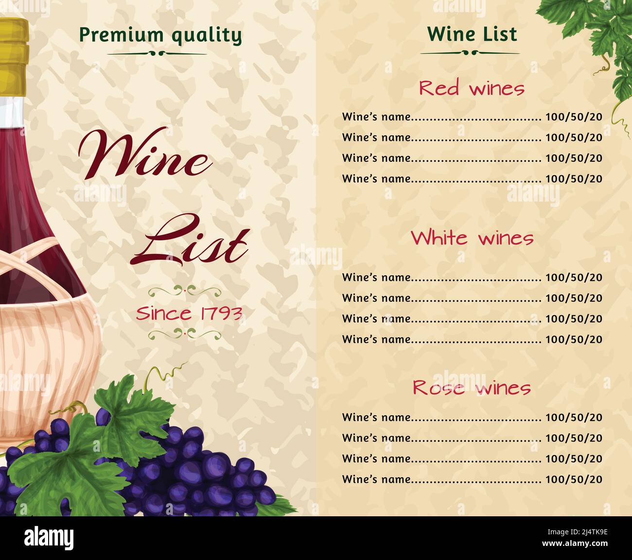 Vintage restaurant premium quality wine list card menu template vector ...