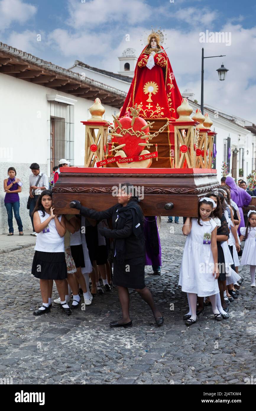 Antigua, Guatemala. Semana Santa (Holy Week). Young Girls Carry an Anda ...