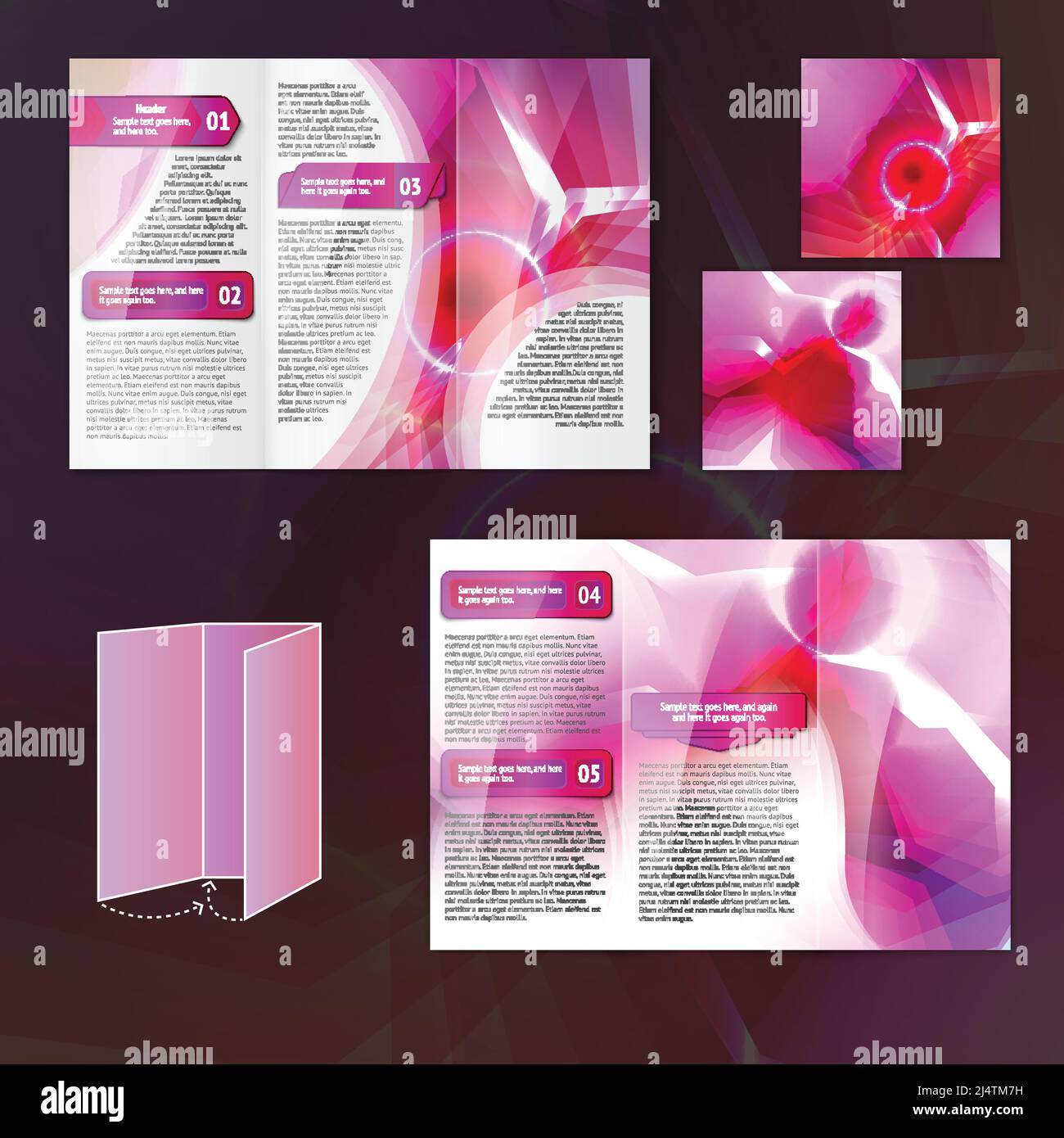Pink abstract design paper brochure leaflet tri-fold design template ...