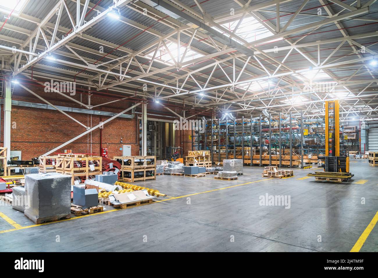 Distribution warehouse or logistic center with goods and cargos in ...